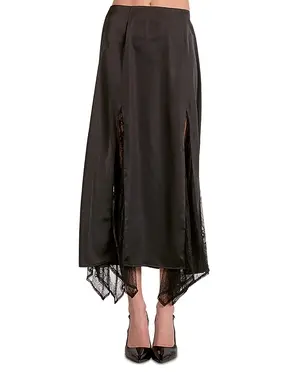 Elan Lace Trim Midi Skirt - Black