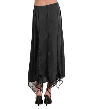 Elan Lace Trim Midi Skirt - Black