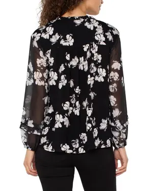 LIVERPOOL Split Neck Sheer Sleeve Top