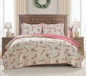 HALLMARK Multi Candy Canes 3-pc Holiday Quilt S Et, King - One-color