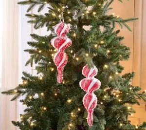 VALERIE PARR HILL S/2 14' Beaded Peppermint Swirl Finial Ornament Valerie - One-color