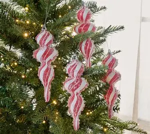 VALERIE PARR HILL Set Of 7' Beaded Peppermint Swirl Finial Ornaments - One-color