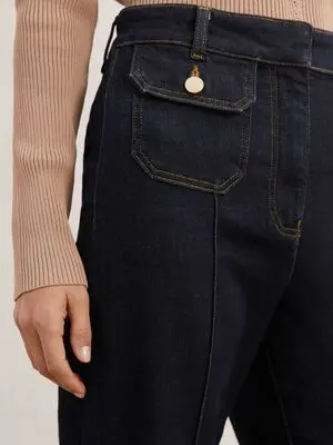 REISS Ria Petite Flared Pocket-detail Jeans - Dark Blue