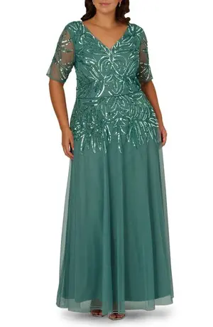 Adrianna Papell Sequin Bodice Gown