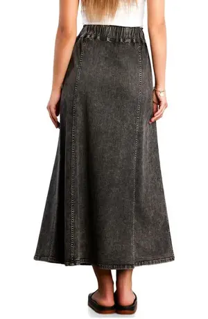 WASH LAB DENIM Tie Waist A-line Denim Maxi Skirt - Split Grey