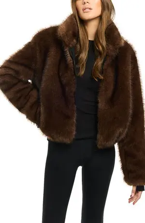 Sam. Short Faux Fur Bomber Jacket