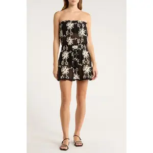 Ramy Brook Lauryn Floral Print Strapless Cover-up Dress - Black Embroidered