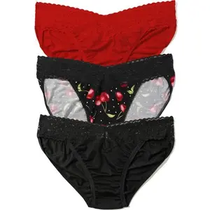 Hanky Panky Dreamease Assorted 3-pack V-cut Bikini Briefs - Black/cherry Bomb/red