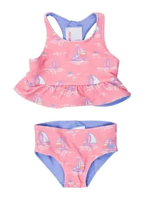 RUFFLEBUTTS Upf50 Sun Protected Reversible Peplum Tankini - Pink Seas The Day