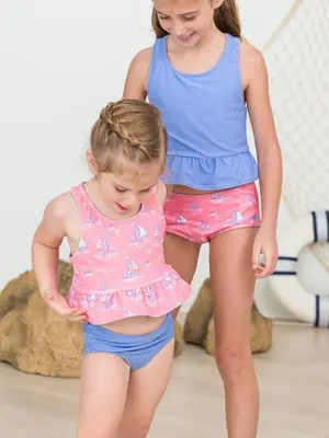 RUFFLEBUTTS Upf50 Sun Protected Reversible Peplum Tankini - Pink Seas The Day