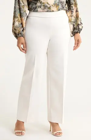 Anne Klein High Waist Wide Leg Pull-On Pants White Dove