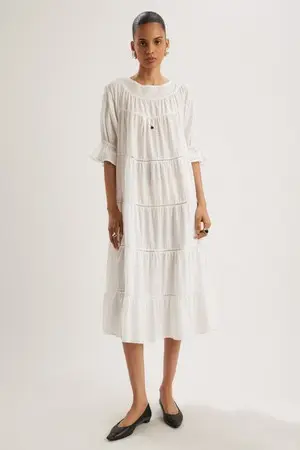 Merlette Paradis Open Tier Cotton Dress - White