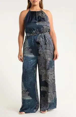 SUGARLIPS Kirby Geometric Wide Leg Jumpsuit - Navy-cream