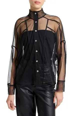 MARCELLA Lane Mesh Button-up Shirt - Black