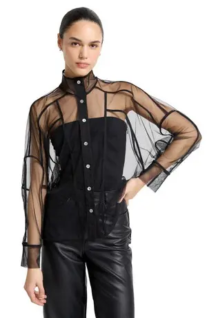 MARCELLA Lane Mesh Button-up Shirt - Black