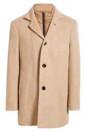 Zanella Wool And Cashmere Herringbone Overcoat With Removable Quilted Bib