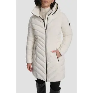 Dkny Hooded Chevron Puffer Jacket - Pearl