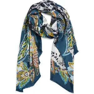 Echo Snow Leopard Silk Wrap Scarf - Denim Blue