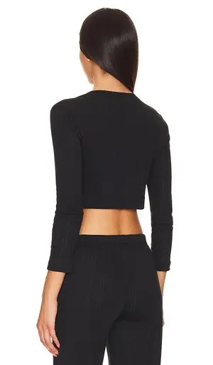 COU COU Cropped Pointelle Knit Cardigan - Black