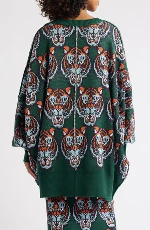 DRESSED IN LALA Intarsia Tiger Oversized Sweater