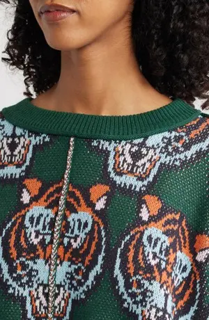 DRESSED IN LALA Intarsia Tiger Oversized Sweater