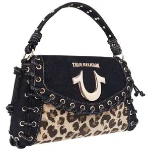 True Religion Denim Leopard Eyelet Flap Bag