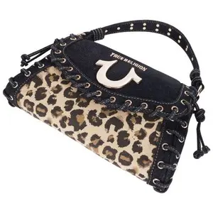 True Religion Denim Leopard Eyelet Flap Bag