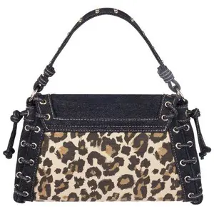 True Religion Denim Leopard Eyelet Flap Bag