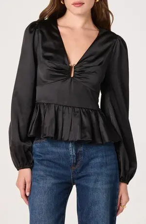 Astr The Label Satin Peplum Shirt