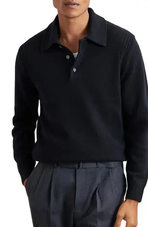 REISS Wool And Cashmere Polo Sweater - Navy
