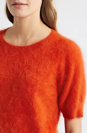 MARGARET O'LEARY Brushed Cashmere Short Sleeve Sweater