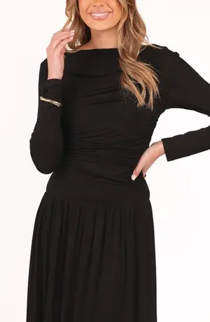 PETAL & PUP Cutout Back Long Sleeve Maxi Dress