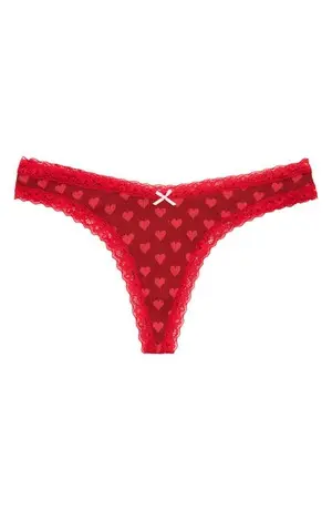SKIMS Lightweight Stretch Cotton Pointelle Thong - Brick Heart Halfdrop