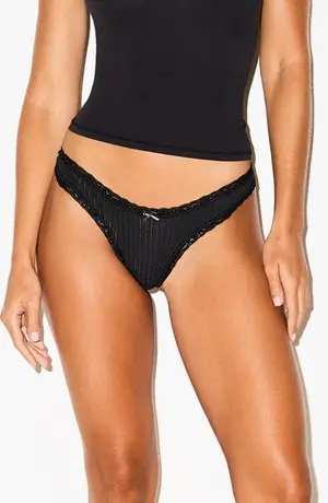 SKIMS Lightweight Stretch Cotton Pointelle Thong - Soot Tonal