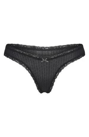 SKIMS Lightweight Stretch Cotton Pointelle Thong - Soot Tonal