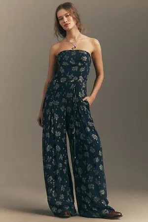 Anthropologie Strapless Wide-leg Jumpsuit - Midnight Navy