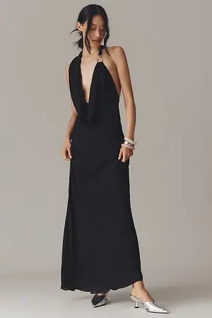Misha Collection Cascada Halter Hardware Draped Maxi Dress