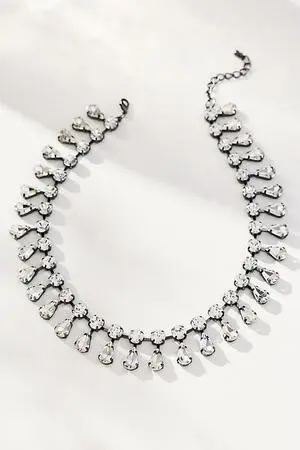 Anthropologie Glam Crystal Collar Necklace - Gunmetal