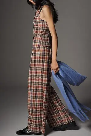 Maeve The Avery Sparkle Pleated Wide-leg Trousers - Black/red Plaid