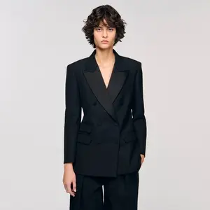 Sandro Tuxedo Jacket With Satin Collar - Black
