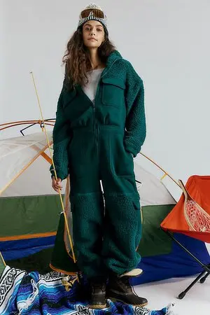 Free People FP Movement Salopette Fleece Coverall Evergreen