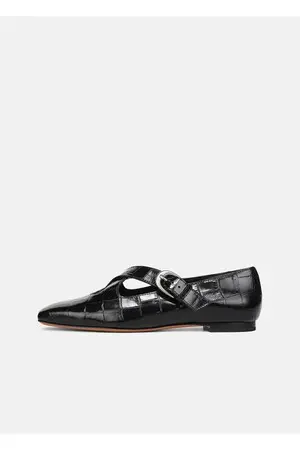 Vince Cici Croc-embossed Leather Flat - Black