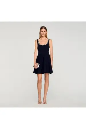 Sandro Mini Knit Dress With Rhinestone Neck