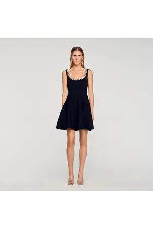 Sandro Mini Knit Dress With Rhinestone Neck