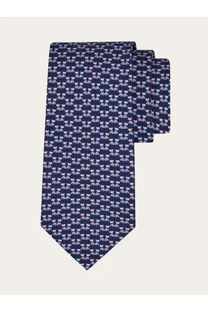FERRAGAMO Terrier Print Silk Neck Tie - Navy