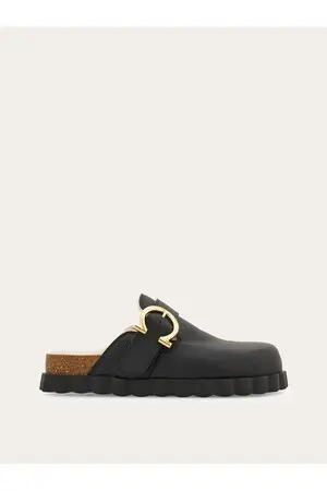 FERRAGAMO Gancini Clog With Rippled Sole - Black