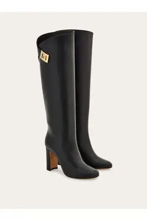 FERRAGAMO Knee High Boot With Buckle - Black