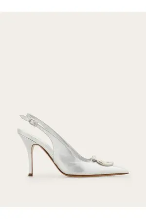 FERRAGAMO Maxi Gancini Slingback Pump - Silver