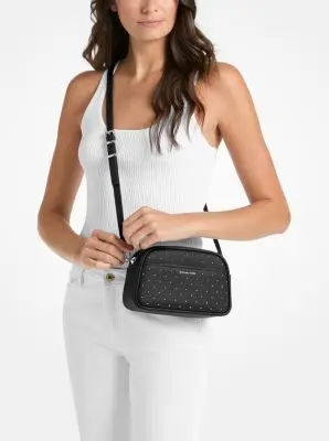 Michael Kors Jet Set Small Studded Pebbled Leather Camera Crossbody Bag