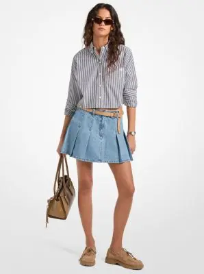 Michael Kors Pleated Denim Mini Skirt